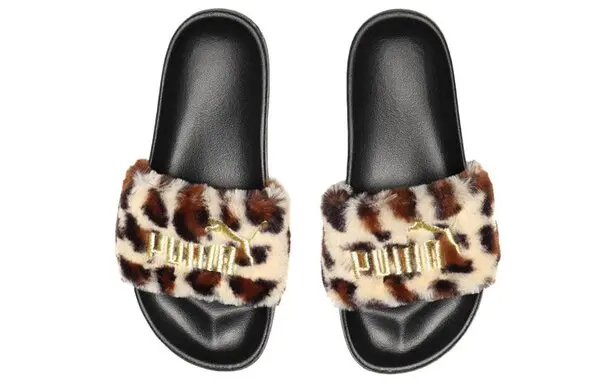 PUMA Leadcat Leopard Print Fur Slides
