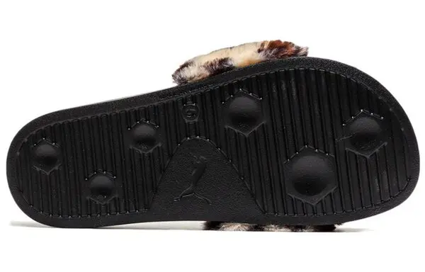 PUMA Leadcat Leopard Print Fur Slides