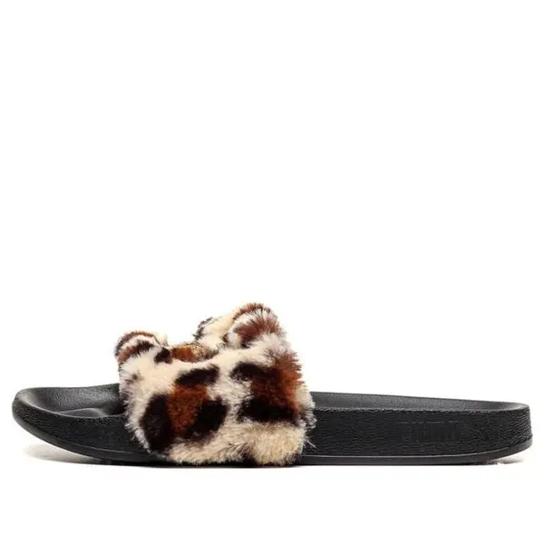 PUMA Leadcat Leopard Print Fur Slides - Black