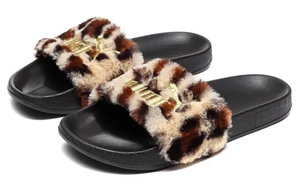 PUMA Leadcat Leopard Print Fur Slides