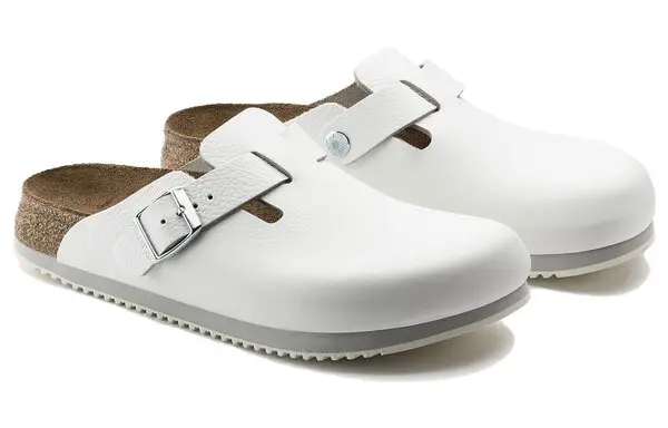 BIRKENSTOCK Boston Super Grip Leather Clogs - White/caramel