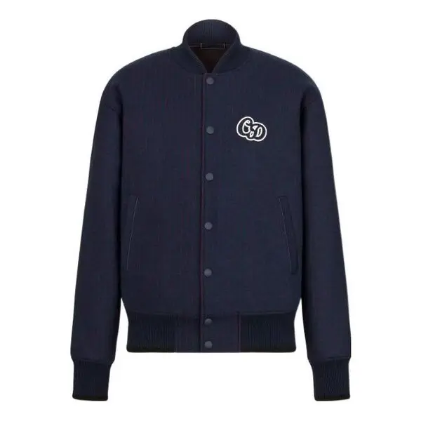 Dior Logo Printing Stripe Long Sleeves Bomber Jacket - Blue
