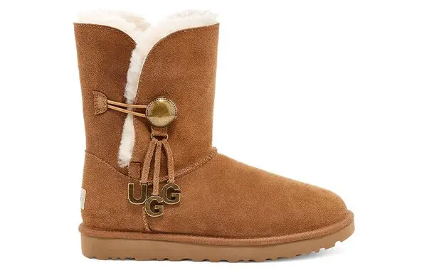 UGG Bailey Button Charm Metallic Alphabet Version Boots - Chestnut Brown