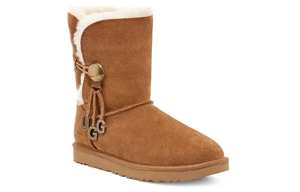 UGG Bailey Button Charm Metallic Alphabet Version Boots - Chestnut Brown