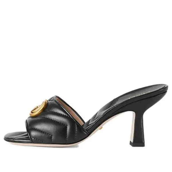 Gucci Marmont Double G Heeled Slide Sandals - Black