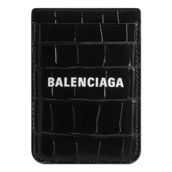 Balenciaga Cash Magnet Card Holder Crocodile Embossed 'black White