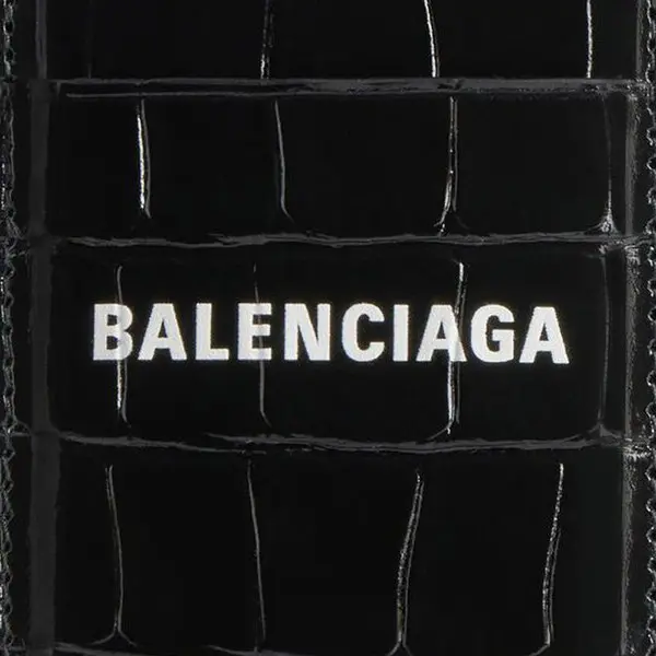 Balenciaga Cash Magnet Card Holder Crocodile Embossed 'black White