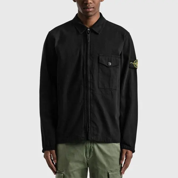 Stone Island Garment Dyed Zip Shirt Overshirt - Black