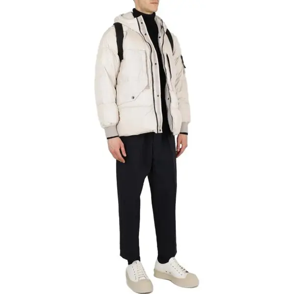 Stone Island Down Jacket With Hood And Zip-up Closure