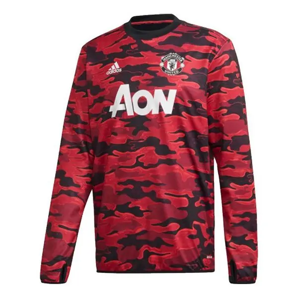 Adidas Mufc Pre Wrmtop 20-21 Season Camouflage Manchester United Soccer/football Training Casual Sports Pullover - Red