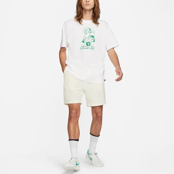 Nike Skateboard Sports Printing Loose Knit Short Sleeve T-shirt - White