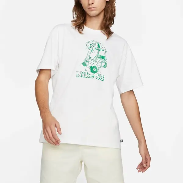 Nike Skateboard Sports Printing Loose Knit Short Sleeve T-shirt - White