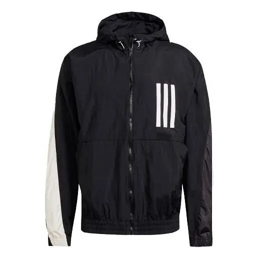 Adidas Windproof Hooded Logo Jacket - Black