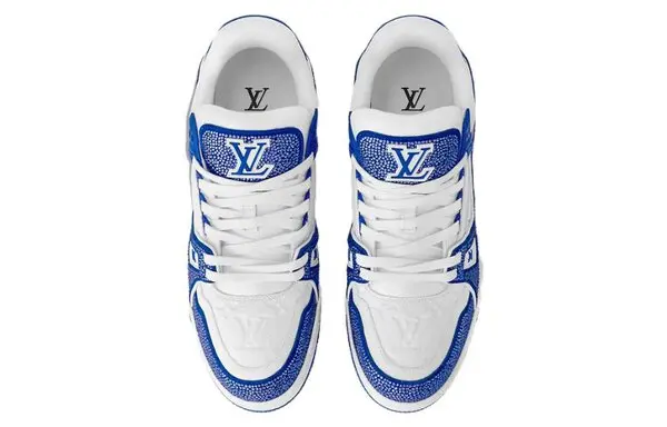 LOUIS VUITTON Trainer Sneakers With Monogram And Rhinestones - White/blue