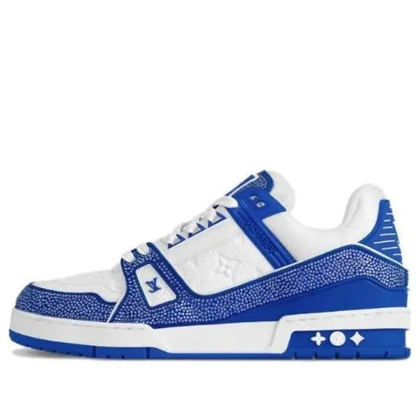 LOUIS VUITTON Trainer Sneakers With Monogram And Rhinestones - White/blue