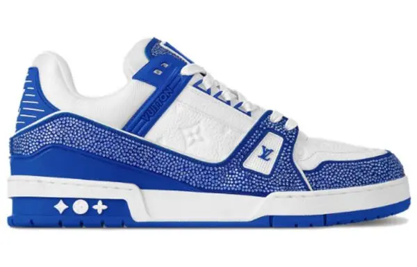 LOUIS VUITTON Trainer Sneakers With Monogram And Rhinestones - White/blue