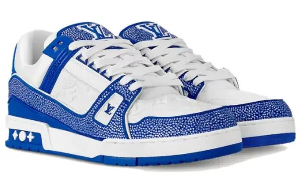 LOUIS VUITTON Trainer Sneakers With Monogram And Rhinestones - White/blue