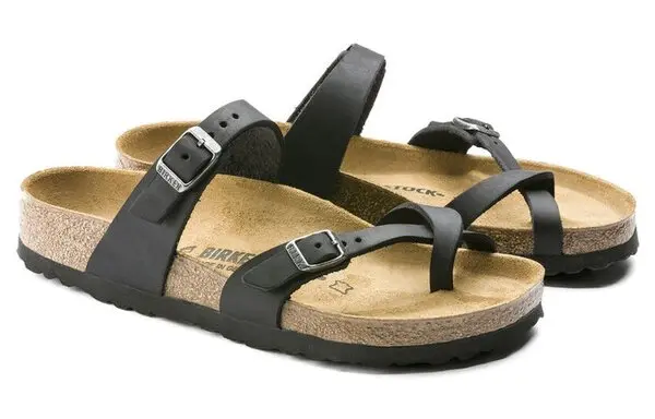 BIRKENSTOCK Mayari Natural Leather Oiled Sandals - Black