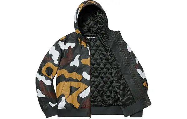 Supreme Fw19 Camo Leather Hooded Jacket