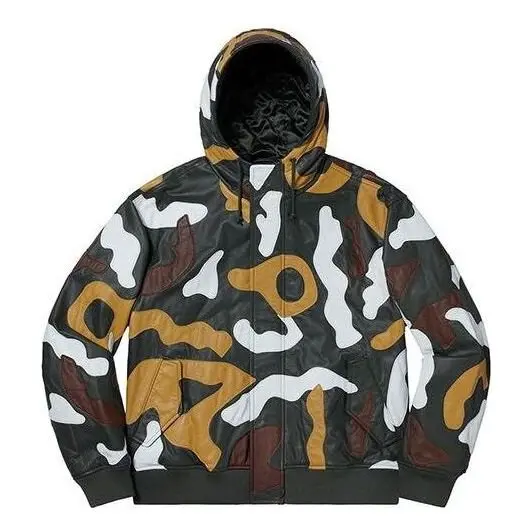 Supreme Fw19 Camo Leather Hooded Jacket - Green