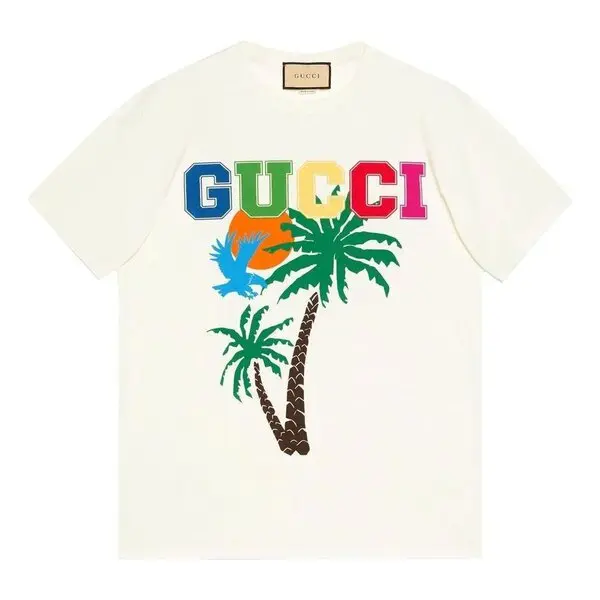 Gucci Cotton Jersey T-shirt With Palm Tree Print - White