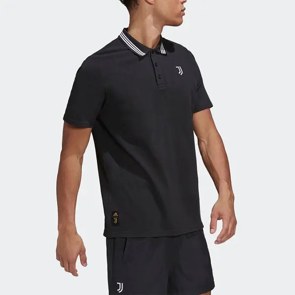Adidas Printing Lapel Short Sleeve Polo Shirt Black