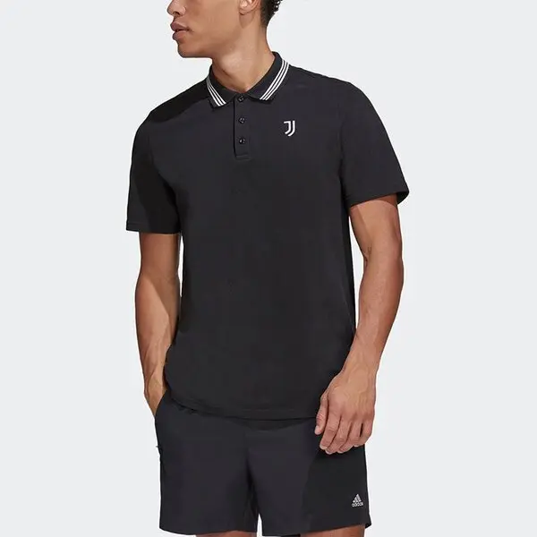 Adidas Printing Lapel Short Sleeve Polo Shirt Black