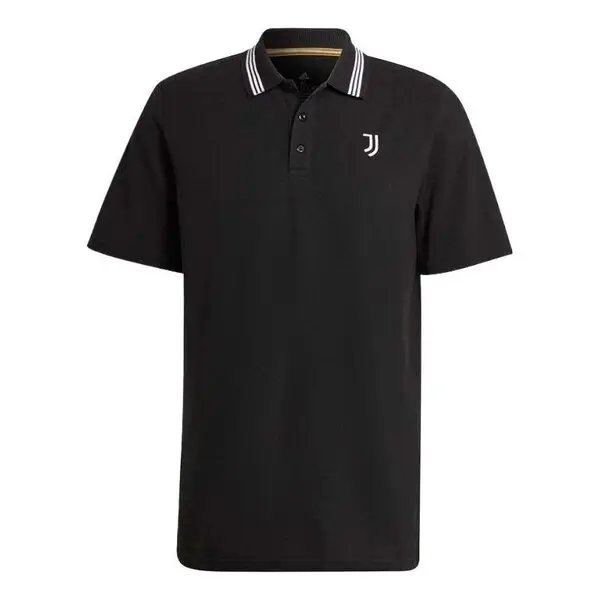 Adidas Printing Lapel Short Sleeve Polo Shirt Black