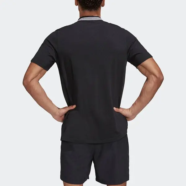Adidas Printing Lapel Short Sleeve Polo Shirt Black