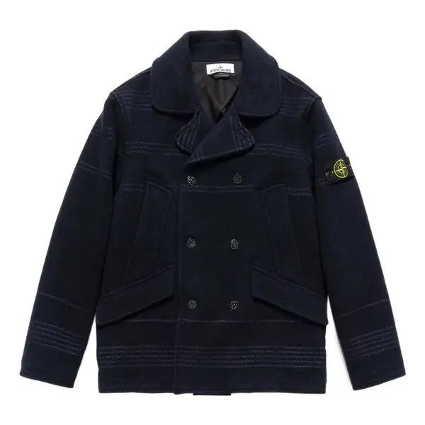 Stone Island Double-breasted Logo Patch Jacket - Black