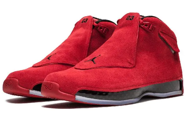 JORDAN 18 Retro High Top Sneakers - Red Suede/black