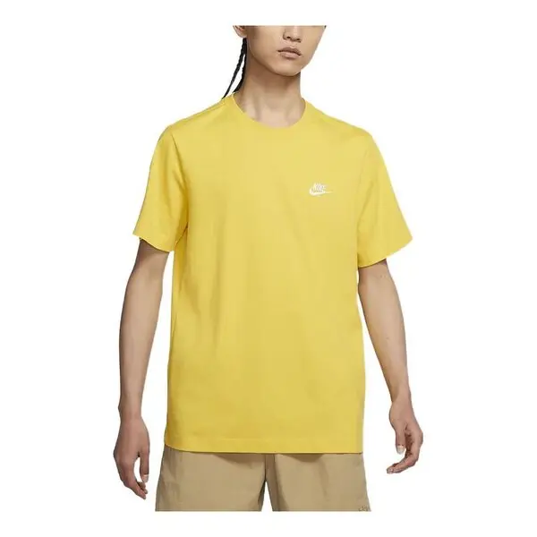 Nike Solid Color Embroidered Small Round Neck Short Sleeve Yellow - Multi-color