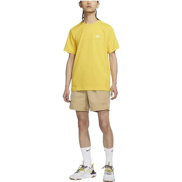 Nike Solid Color Embroidered Small Round Neck Short Sleeve Yellow - Multi-color