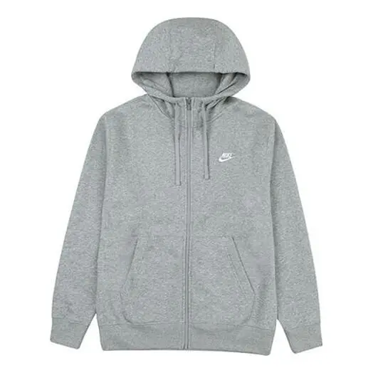Nike Casual Sports Solid Color Zipper Hoodie Jacket Gray - Grey