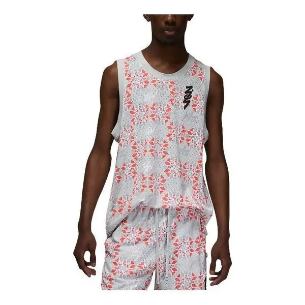 JORDAN Zion Mesh Print Tank - Silver/red