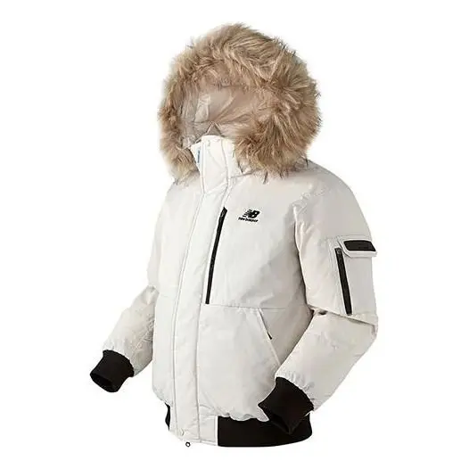 NEW BALANCE Down Jacket With Fur Trimmed Hood - White/black