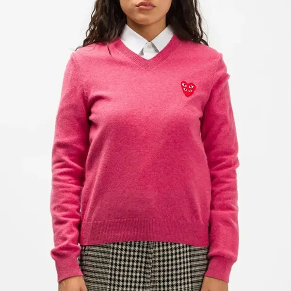 Play Comme Des Garcon V-neck Pullover With Red Emblem