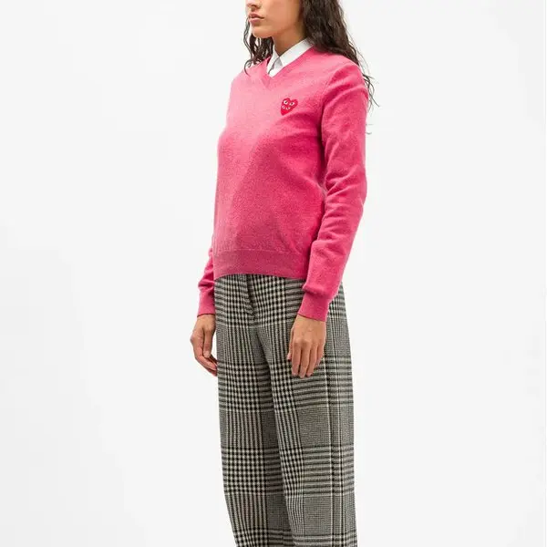 Play Comme Des Garcon V-neck Pullover With Red Emblem