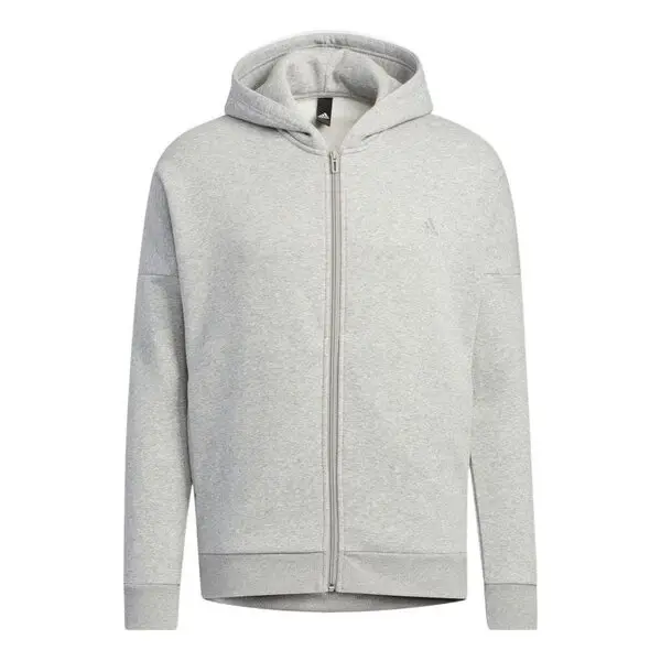 Adidas Solid Color Minimalistic Alphabet Printing Zipper Cardigan Jacket Gray - Default Color