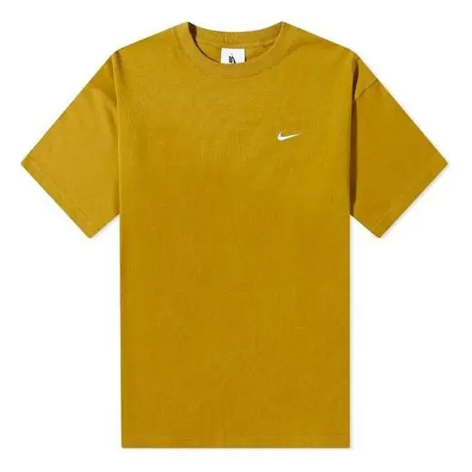 Nike Solid Color Cotton Embroidered Logo Round Neck Short Sleeve Yellow T-shirt - Multi-color