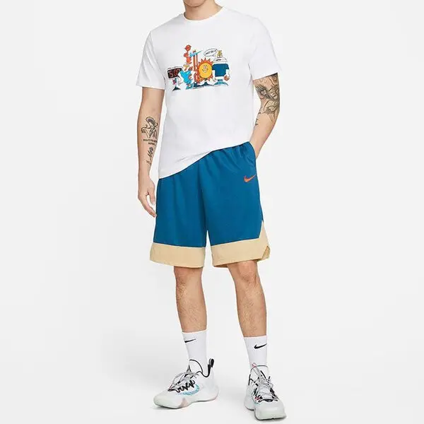 Nike Cartoon Printing Cozy Round Neck Casual Short Sleeve White T-shirt - Default Color