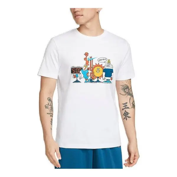 Nike Cartoon Printing Cozy Round Neck Casual Short Sleeve White T-shirt - Default Color
