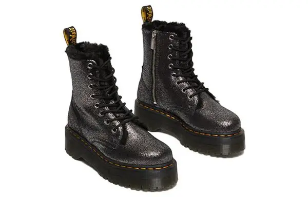 Dr. Martens Jadon Faux Fur-lined Metallic Leather Platform Combat Boots