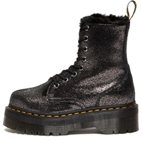 Dr. Martens Jadon Faux Fur-lined Metallic Leather Platform Combat Boots - Black