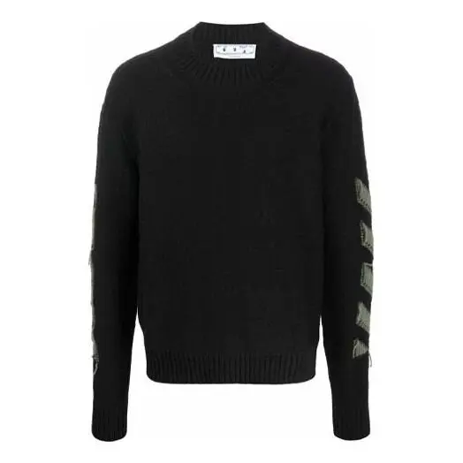 Off-White Fw21 Arrow Pattern Round Neck Pullover Wool Sweater - Black