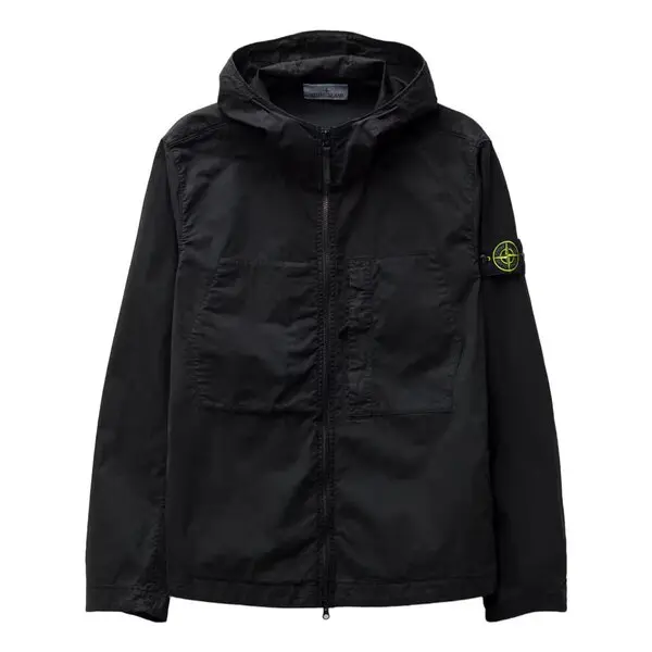 Stone Island Supima Cotton Twill Stretch Hooded Jacket - Black