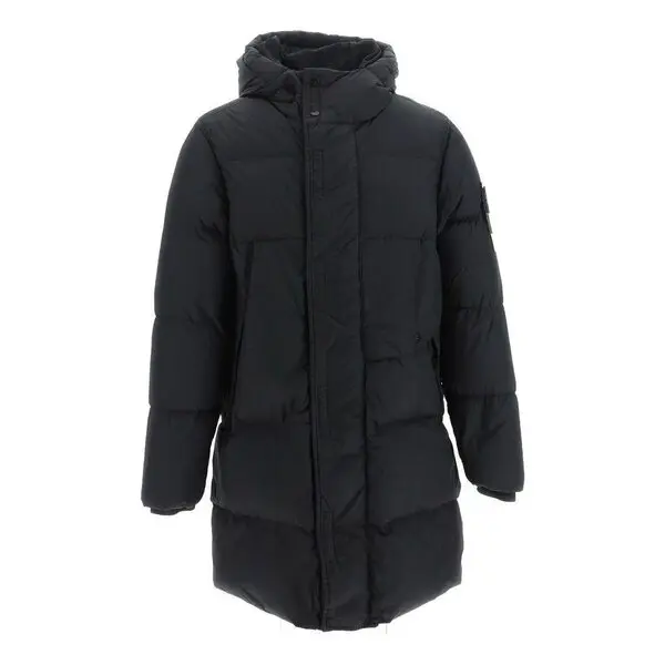 Stone Island Crinkle Reps Hooded Down Long Jacket - Black