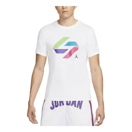 JORDAN Casual Pattern Logo Printing Round Neck Pullover Short Sleeve White T-shirt - Default Color