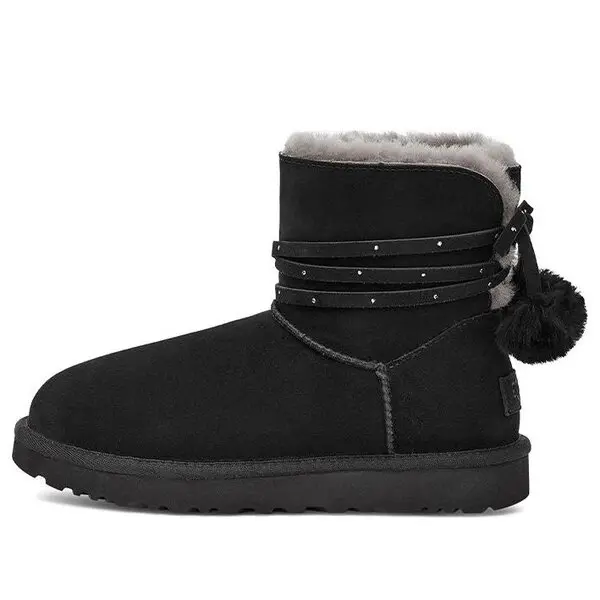 UGG Mini Bailey Bow Pom Ankle Boots - Black