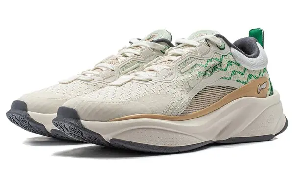 LI-NING Soft Sneakers - White/green/tan
